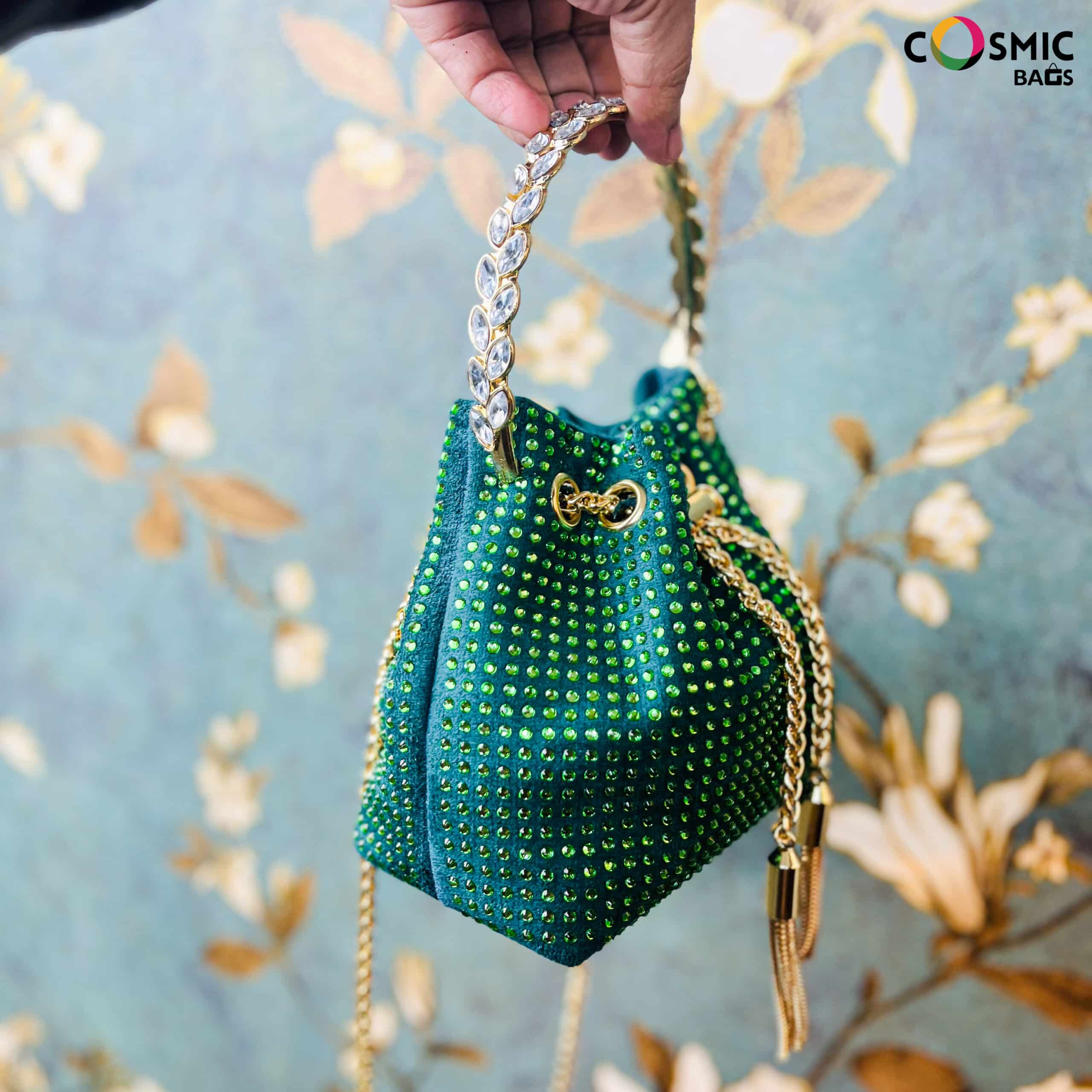 Putli Bag With Handle Green Color | Buy Now at Cosmic Bags